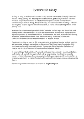 Federalist Essay. Reformed Presbyterian Theological Seminary | PDF