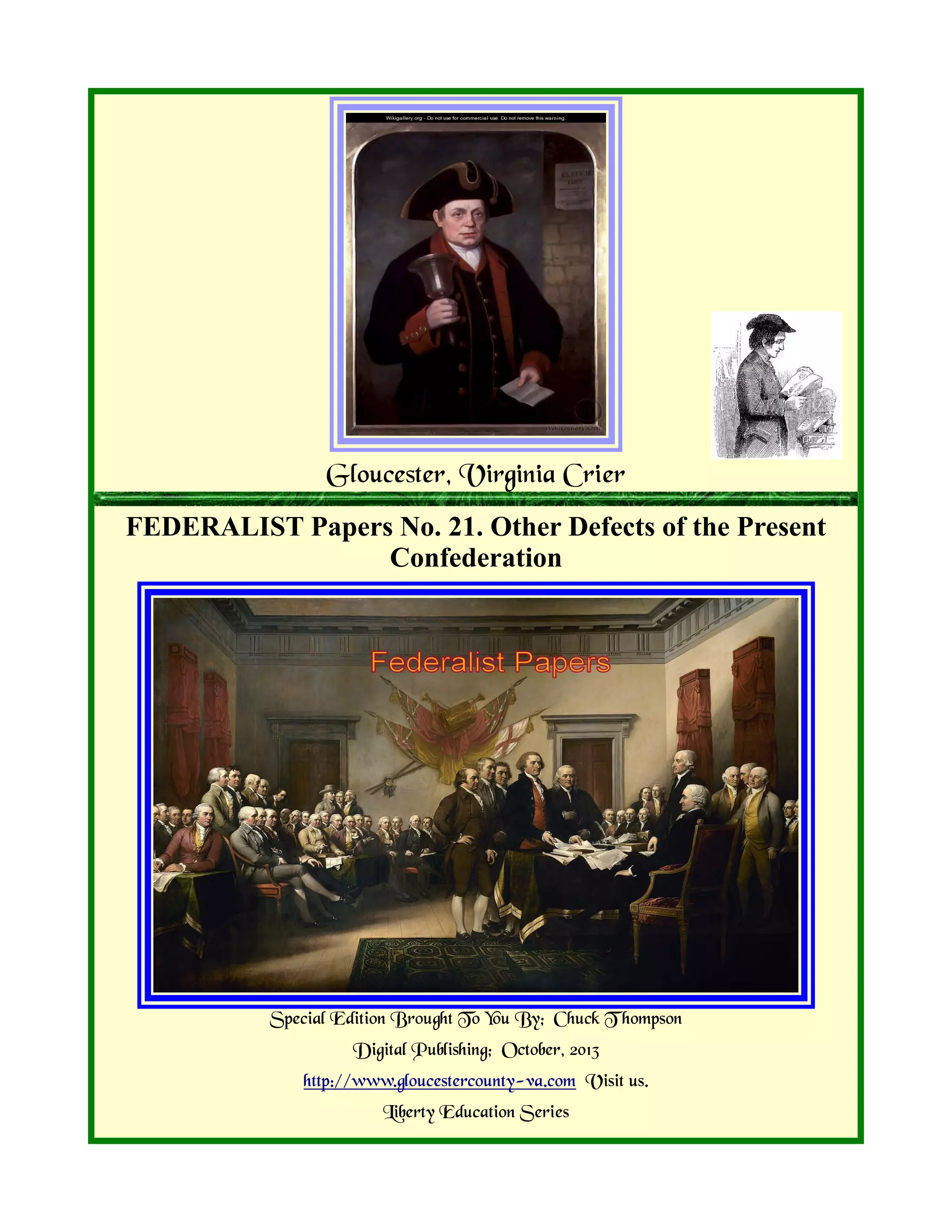Federalist Papers No 21, Other Defects of The Present Confederation | PDF