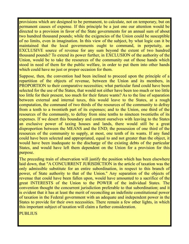 Federalist Papers No 34, Power of Taxation, cont. | PDF