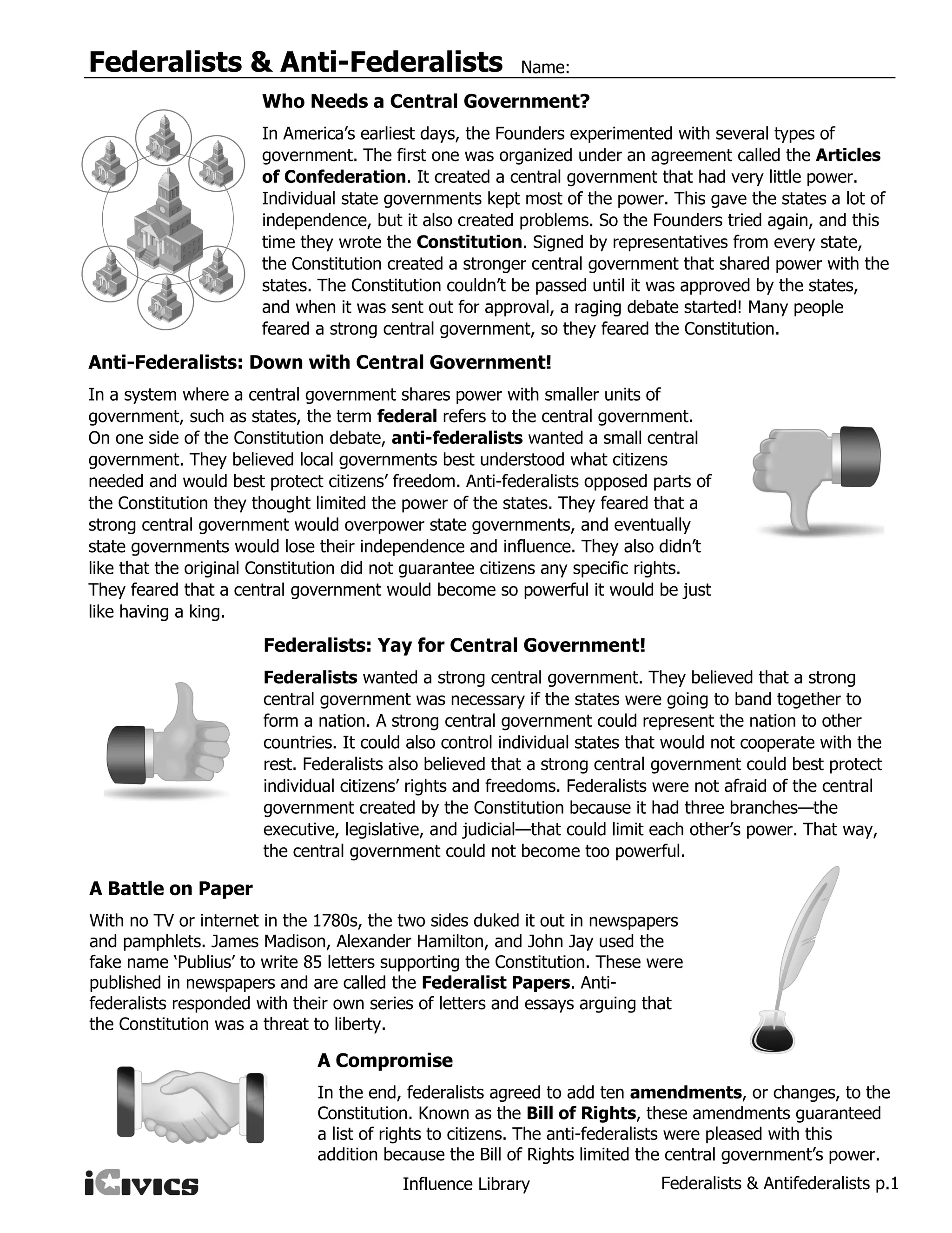 Federalists & anti federalists mini lesson | PDF