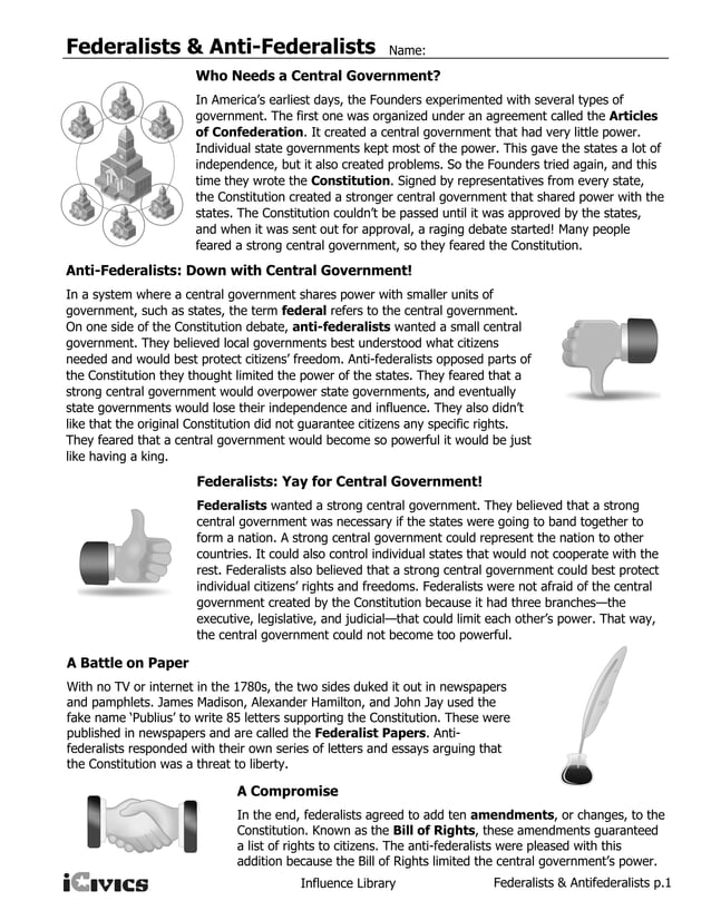 Federalists & anti federalists mini lesson | PDF