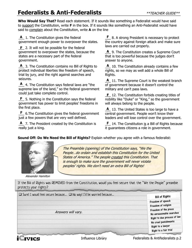 Federalists & anti federalists mini lesson | PDF
