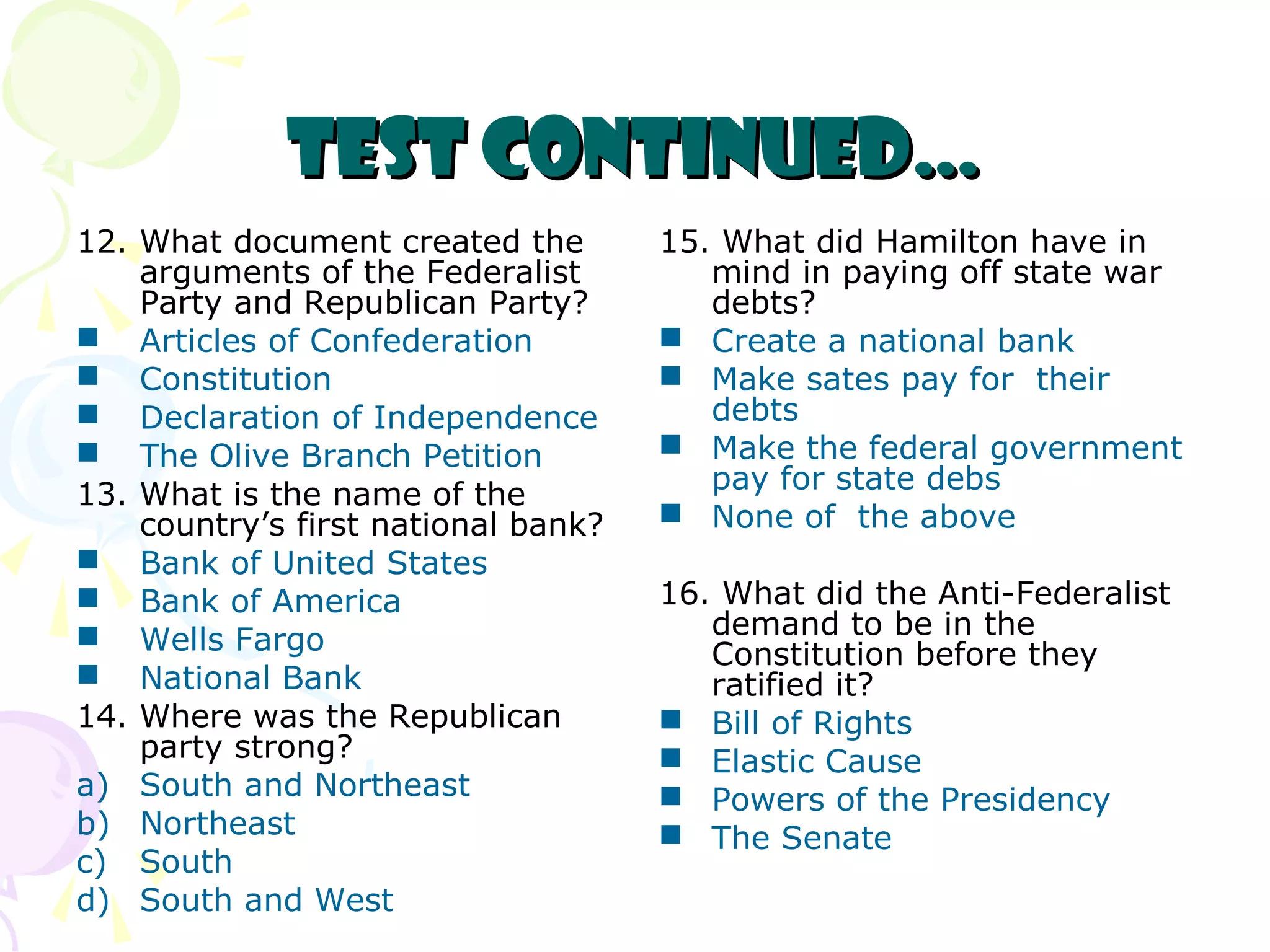 Federalists vs. Republicans | PPT