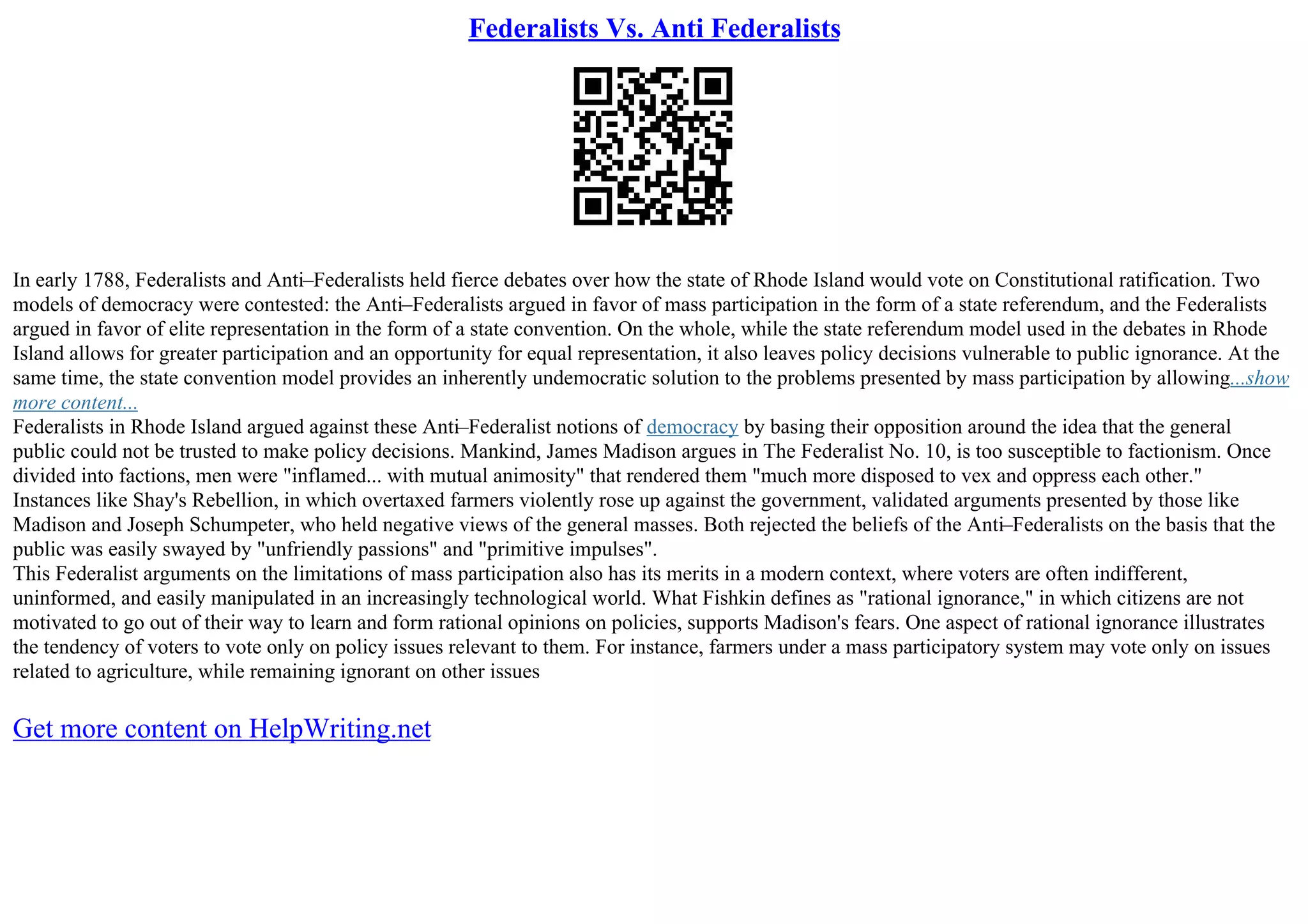 Federalists Vs. Anti Federalists | PPT