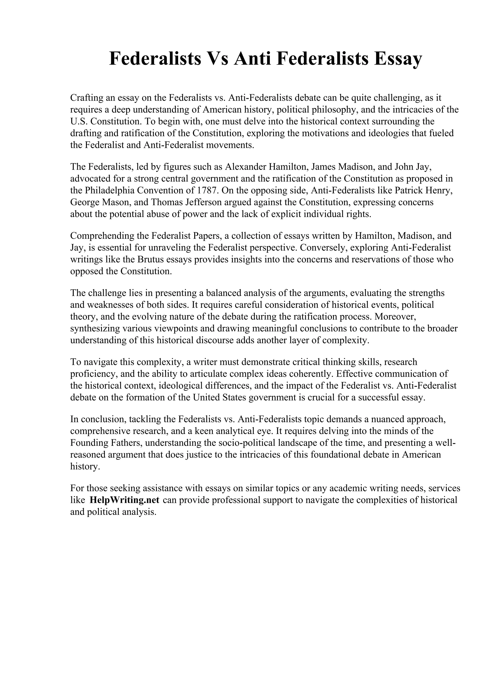 Federalists Vs Anti Federalists Essay.pdf