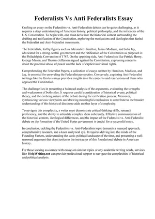 Federalists Vs Anti Federalists Essay. PPT - Antifederalist v ...