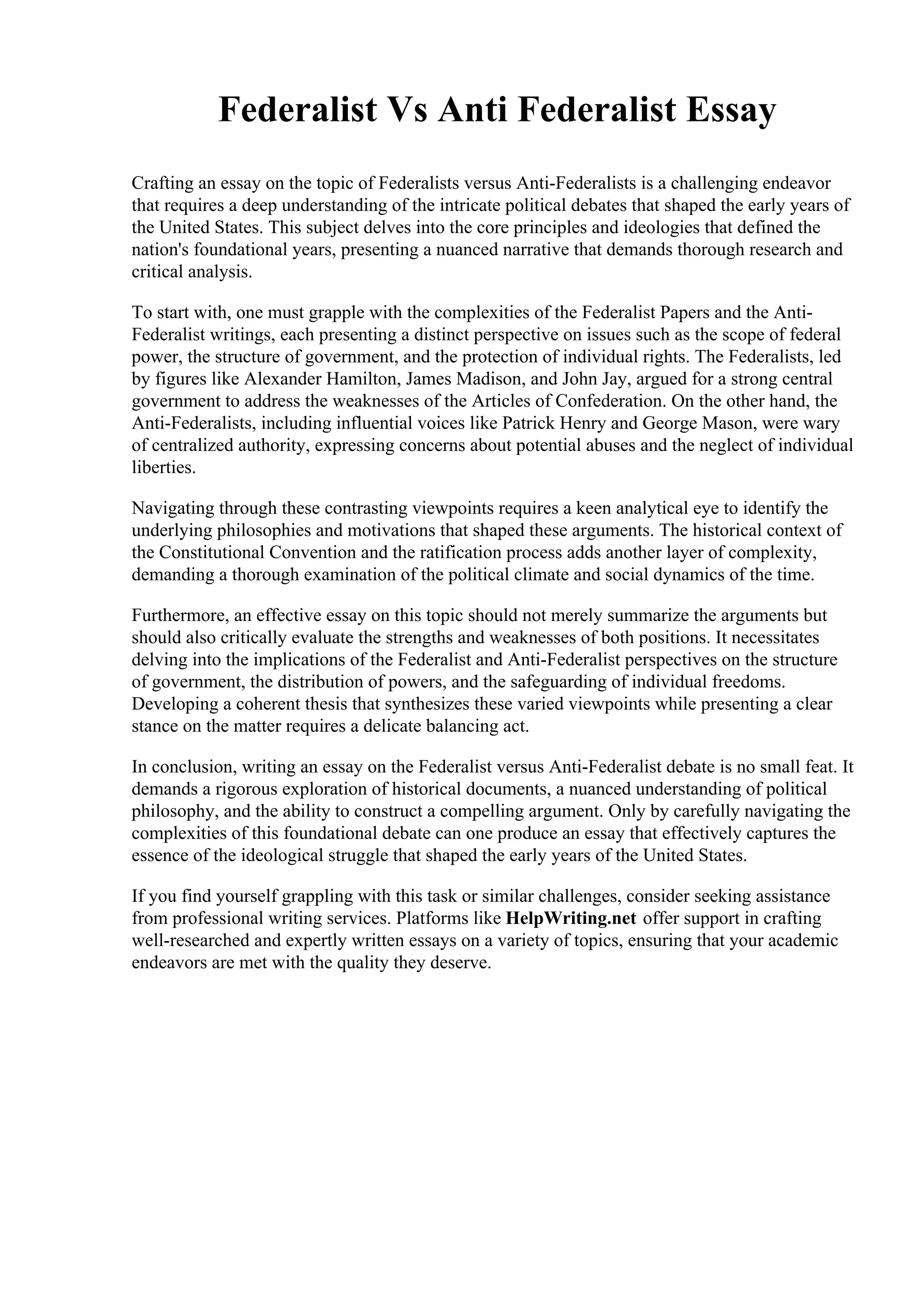 Federalist Vs Anti Federalist Essay.pdf