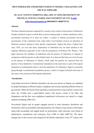 Federalsim and restructuring in nigeria | PDF