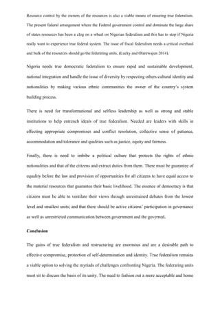 Federalsim and restructuring in nigeria | PDF