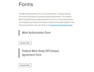 Federal Work-Study Overview - Howard University | PDF