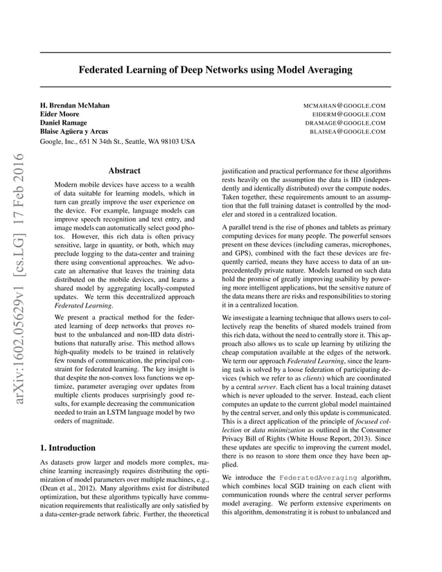 Federated learning of deep networks using model averaging | PDF