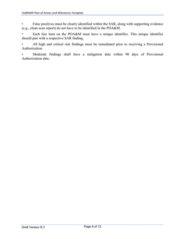 Plan of Action and Milestones (POA&M) | DOCX