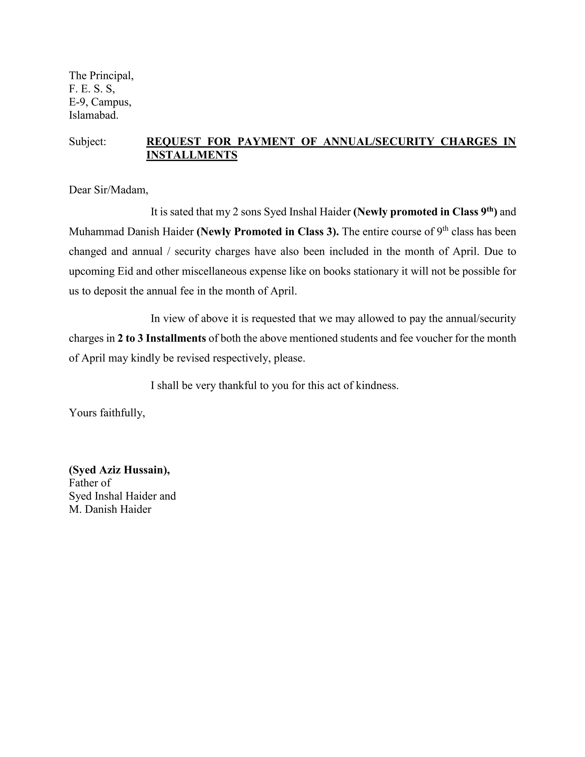 Application for fee concession in school | DOCX