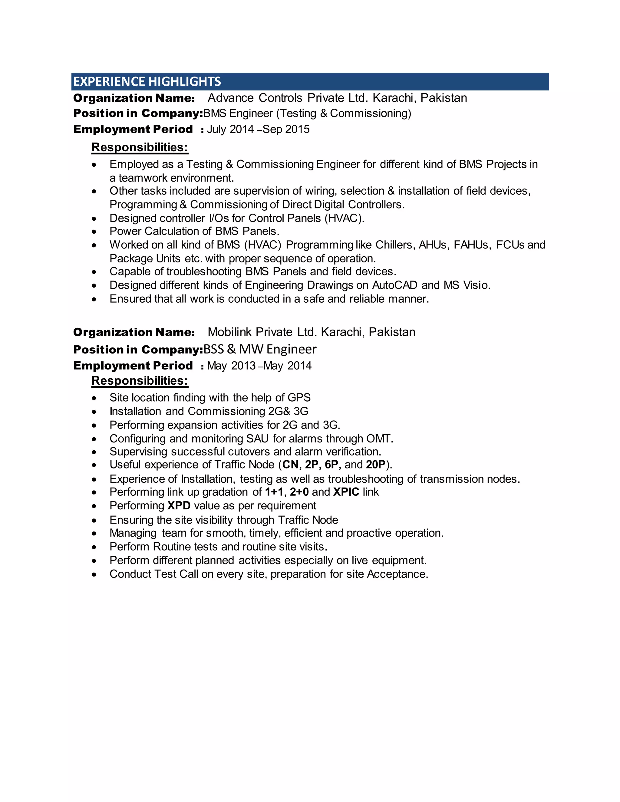 S M Ali CV - BMS Service Engr | DOCX | Civil Engineering Industry ...