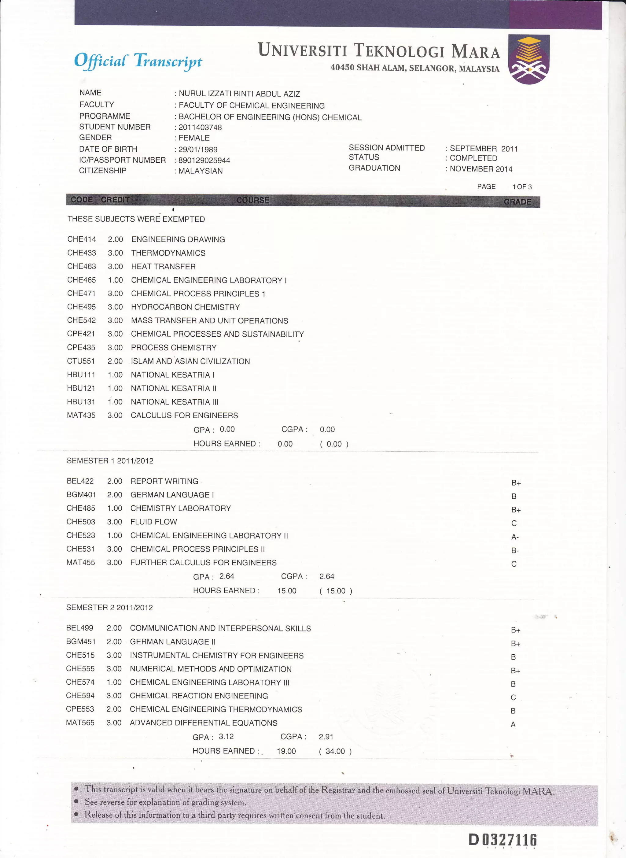 Mini Transkrip Degree | PDF