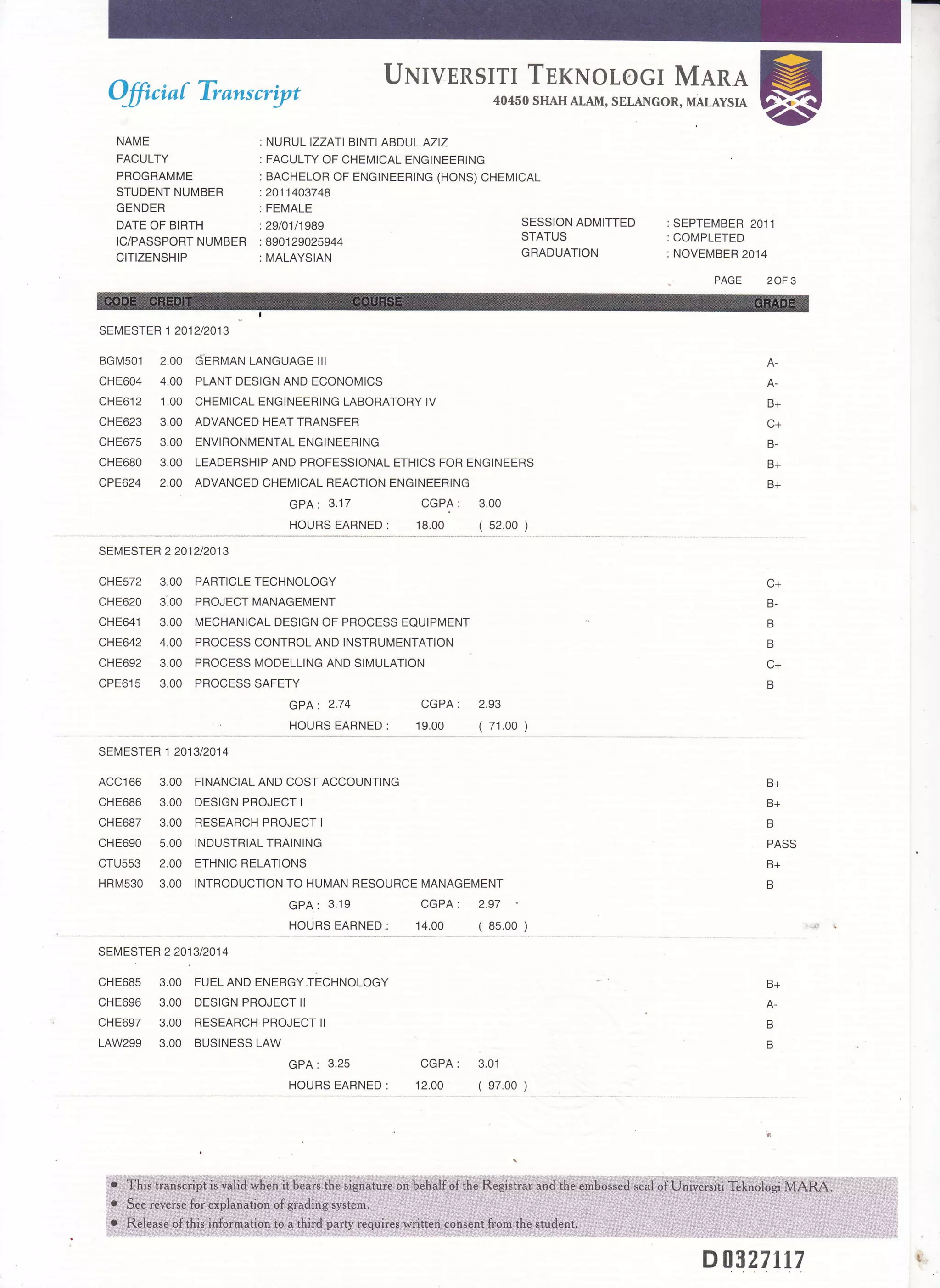 Mini Transkrip Degree | PDF