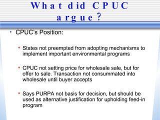 Feed In Tariff: California CPUC v. FERC | PPT