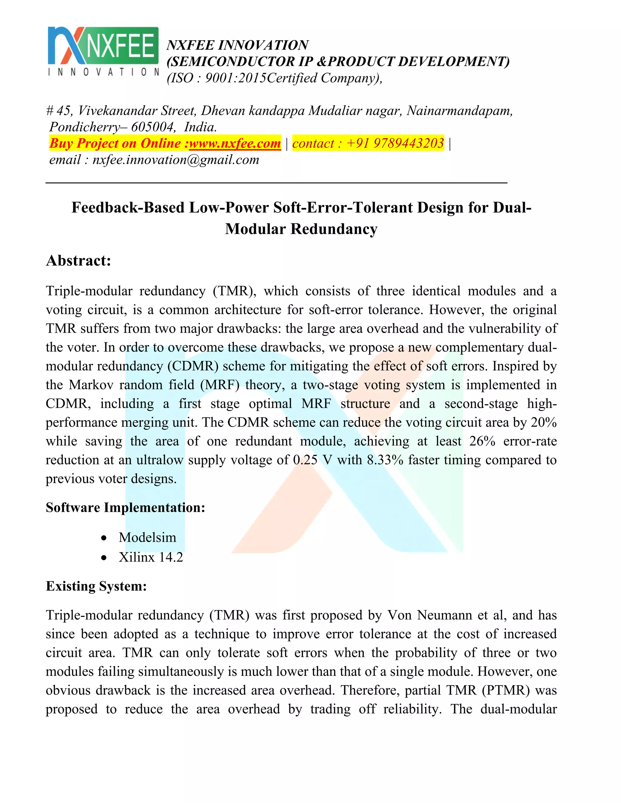 Feedback based low-power soft-error-tolerant design for dual-modular redundancy | PDF