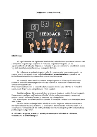 Feedback ul in procesele de recrutare | PDF