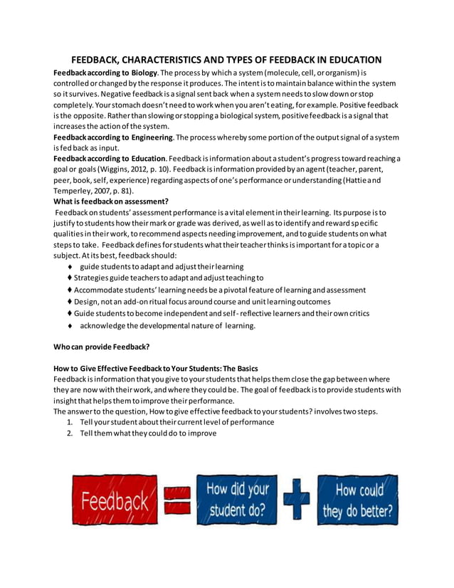 Feedback, characteristics and types of feedback | DOCX | Educational ...