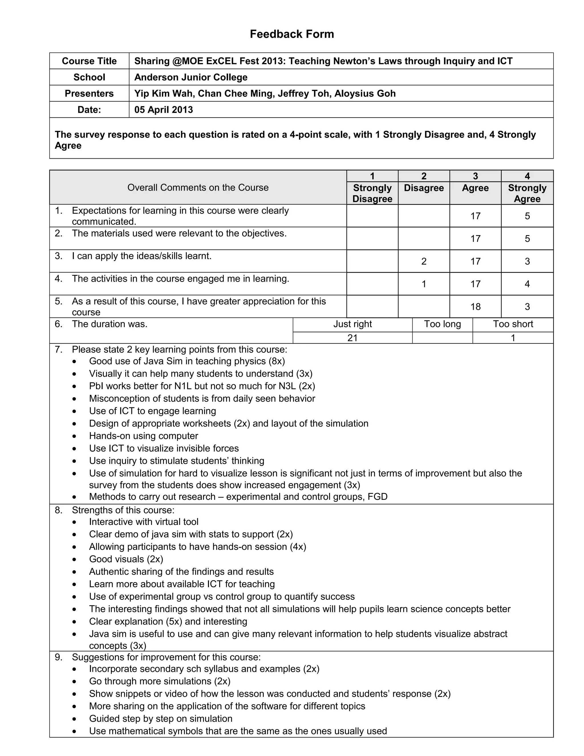 Feedback form for moe ex cel fest 2013 (collated) | DOC