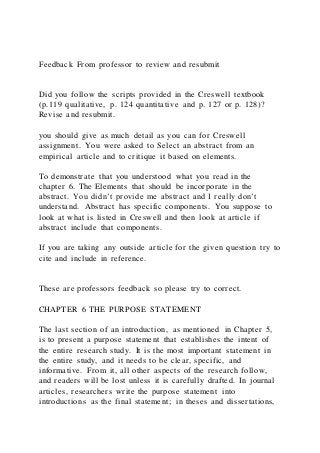 Feedback From professor to review and resubmitDid you follow | DOCX