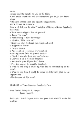 Feedback from Team about me Teammate’s Name Marquis Ho | PDF