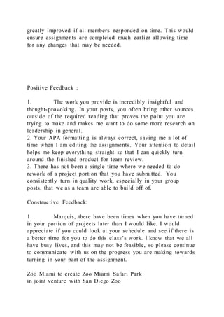 Feedback from Team about me Teammate’s Name Marquis Ho | DOCX | Zoos & Aquariums | Attractions