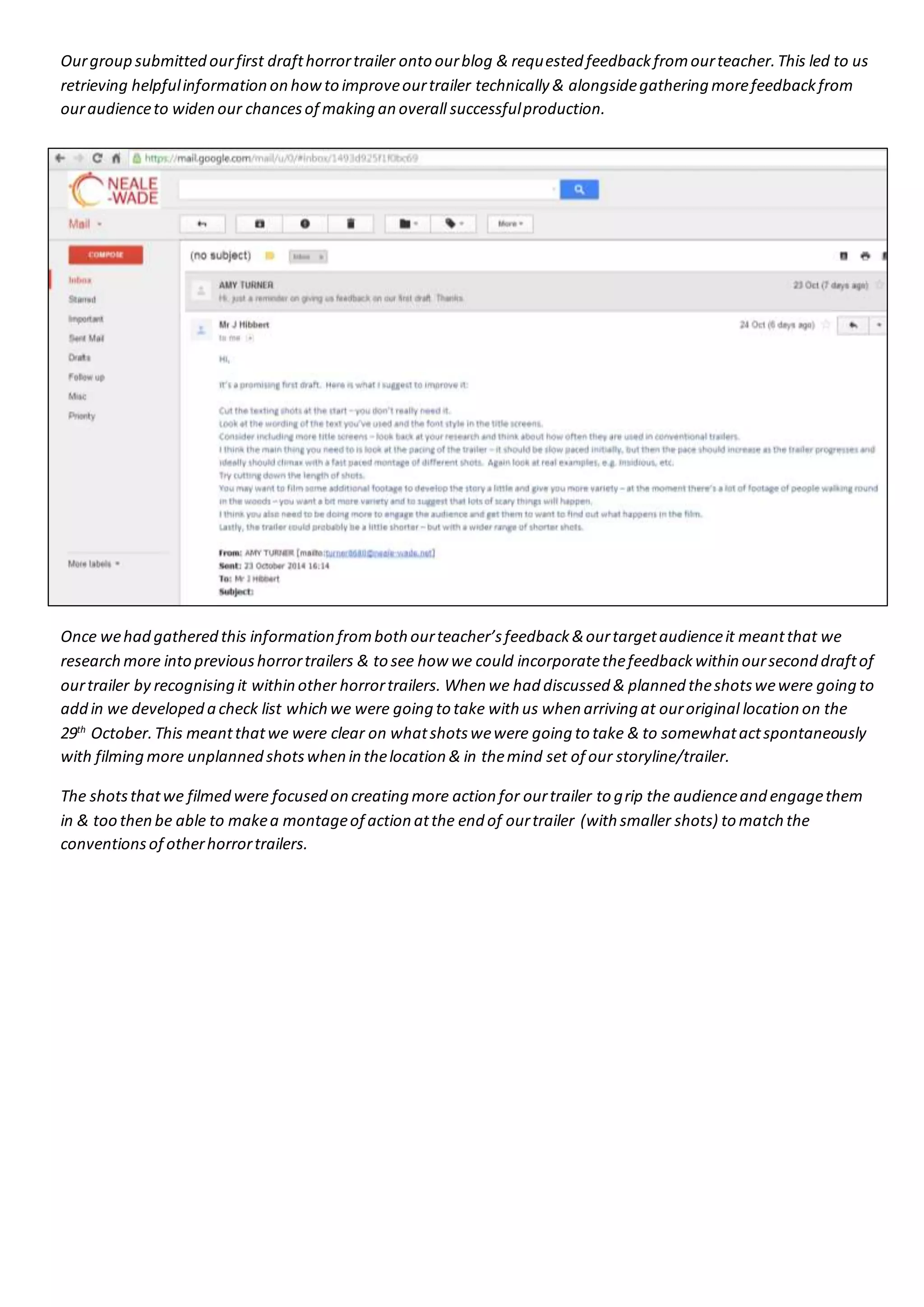 Feedback on first draft | DOCX | Video Production | Content Production