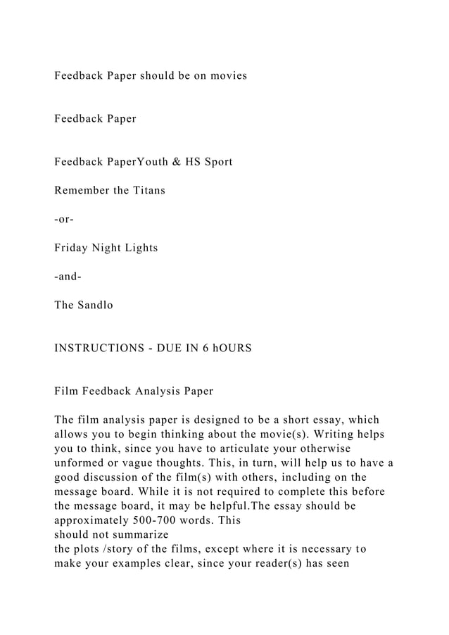 Feedback Paper Should Be On MoviesFeedback PaperFeedback docx feedback-paper-should-be-on-moviesfeedback-paperfeedback-docx
