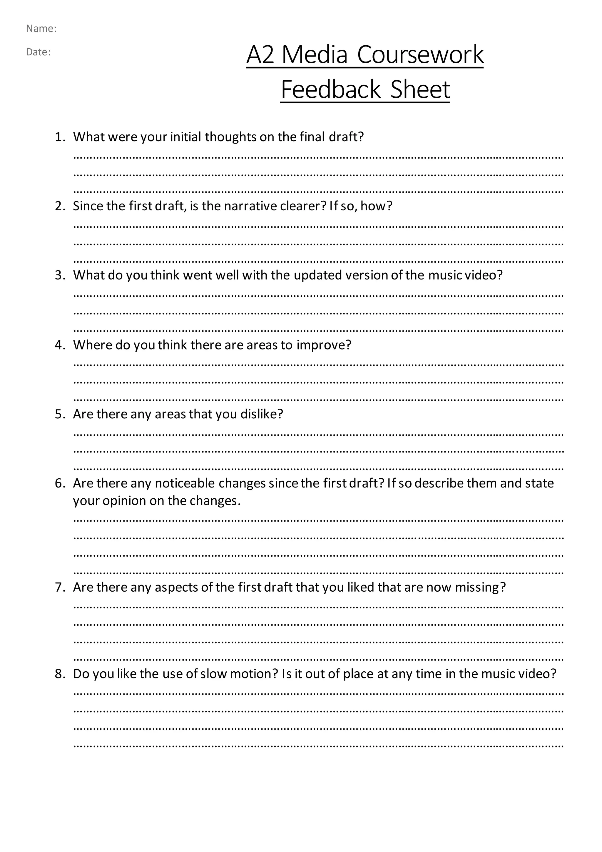Updated Feedback Peer Review Sheet | PDF
