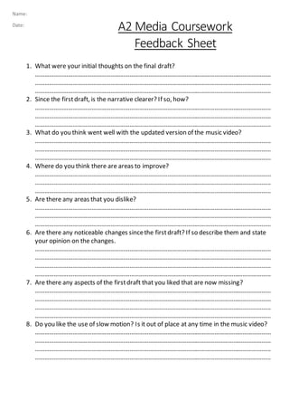 Peer Feedback Sheet