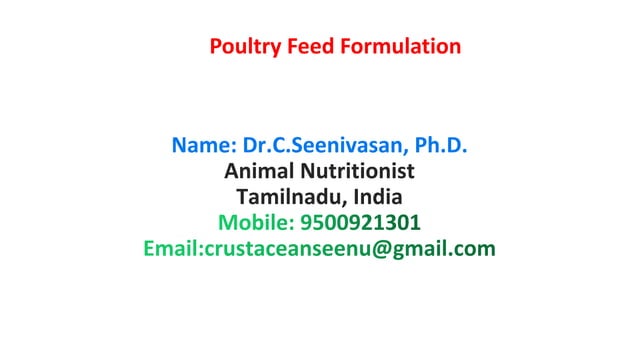 Poultry Feed formulation | PPT | Pet Supplies | Pets