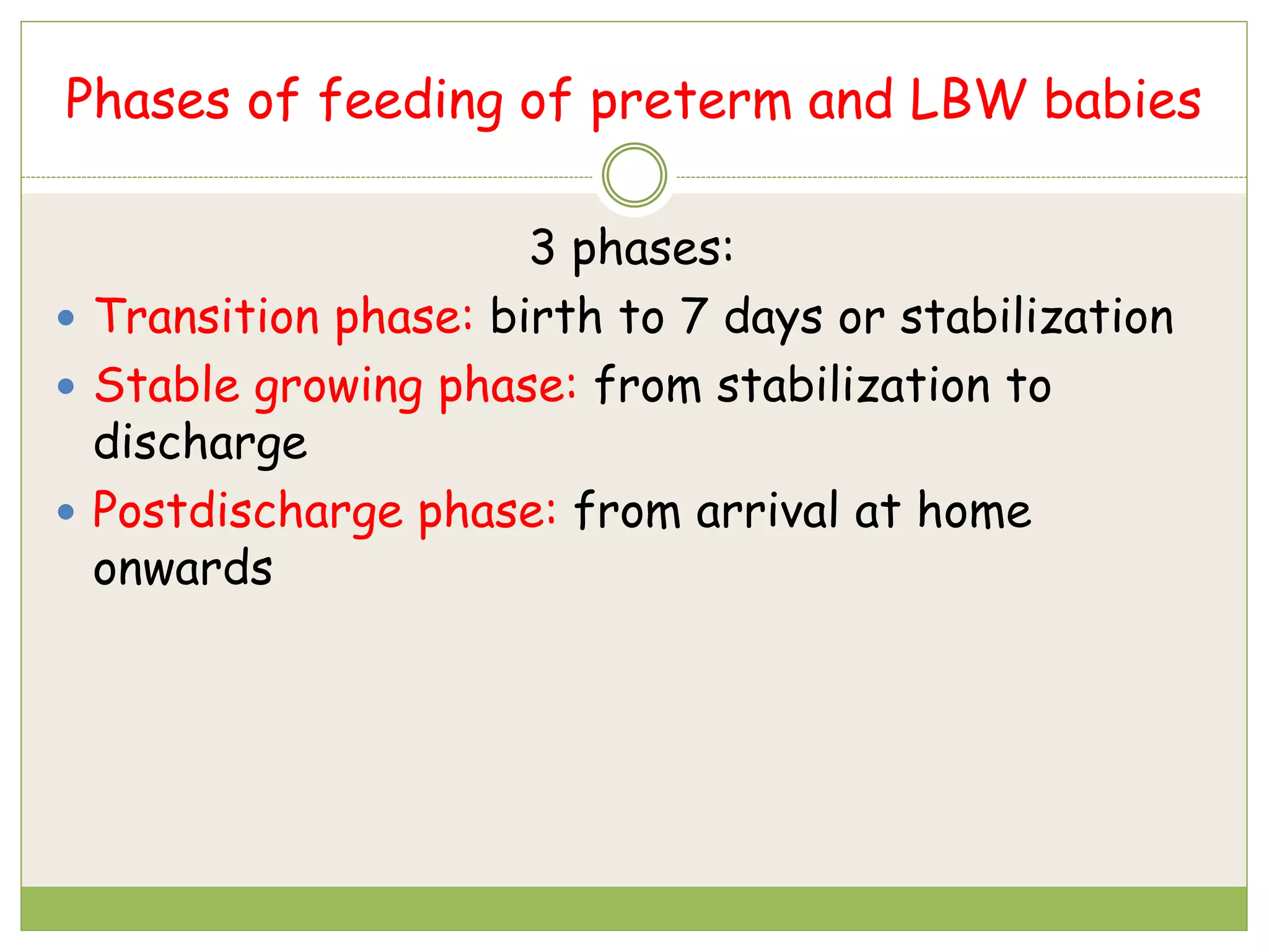 Feeding in the low birth weight infant | PPTX