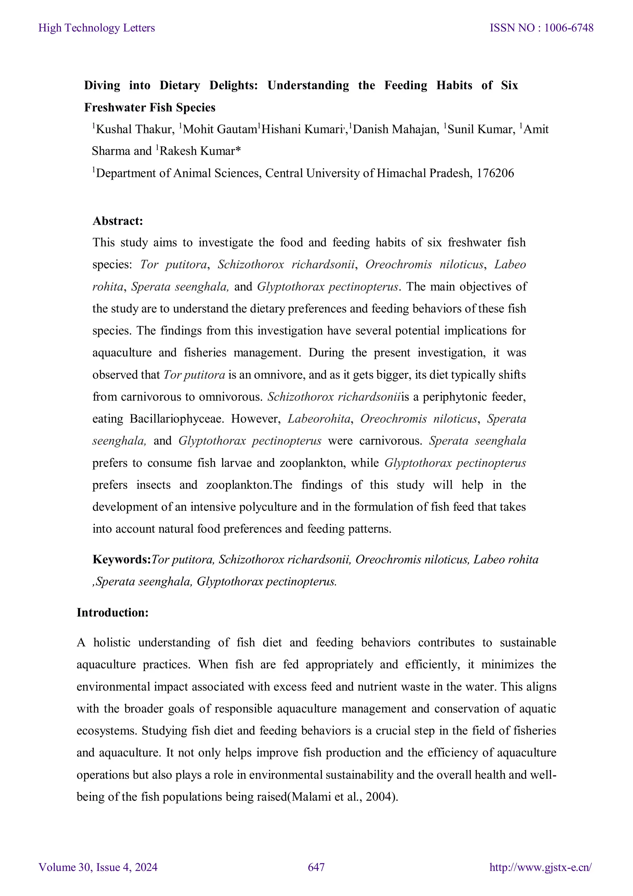 Feeding behaviour of different fresh wat | PDF