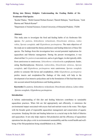Feeding behaviour of different fresh wat | PDF