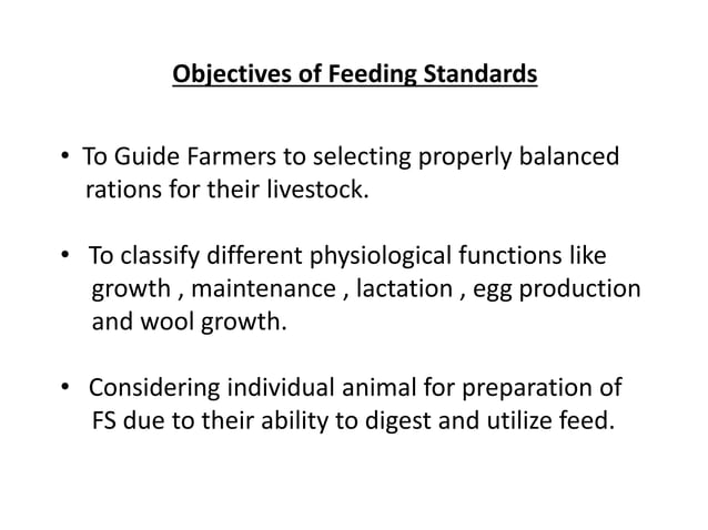 Feeding standard | PPTX | Agriculture | Industries