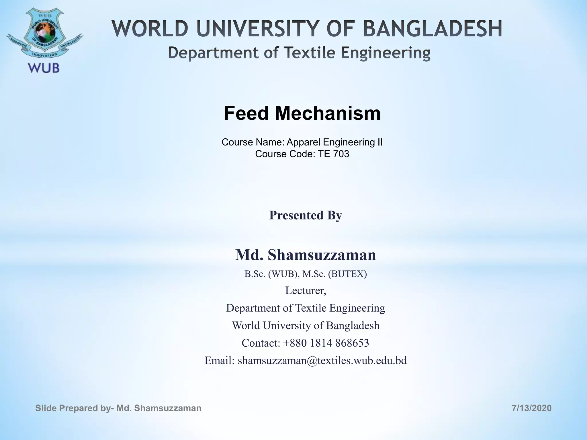 Feed mechanism of sewing Machine | PPTX