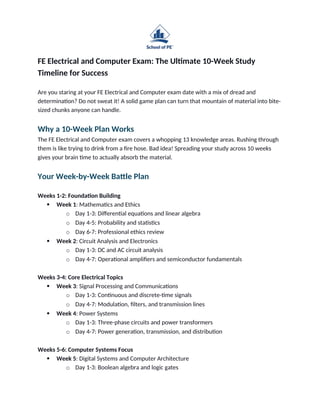 FE Electrical and Computer Exam The Ultimate 10-Week Study Timeline for Success | PDF