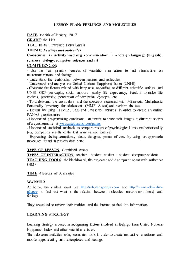 Feelings and molecules | DOCX | Mental Health | Diseases and Conditions