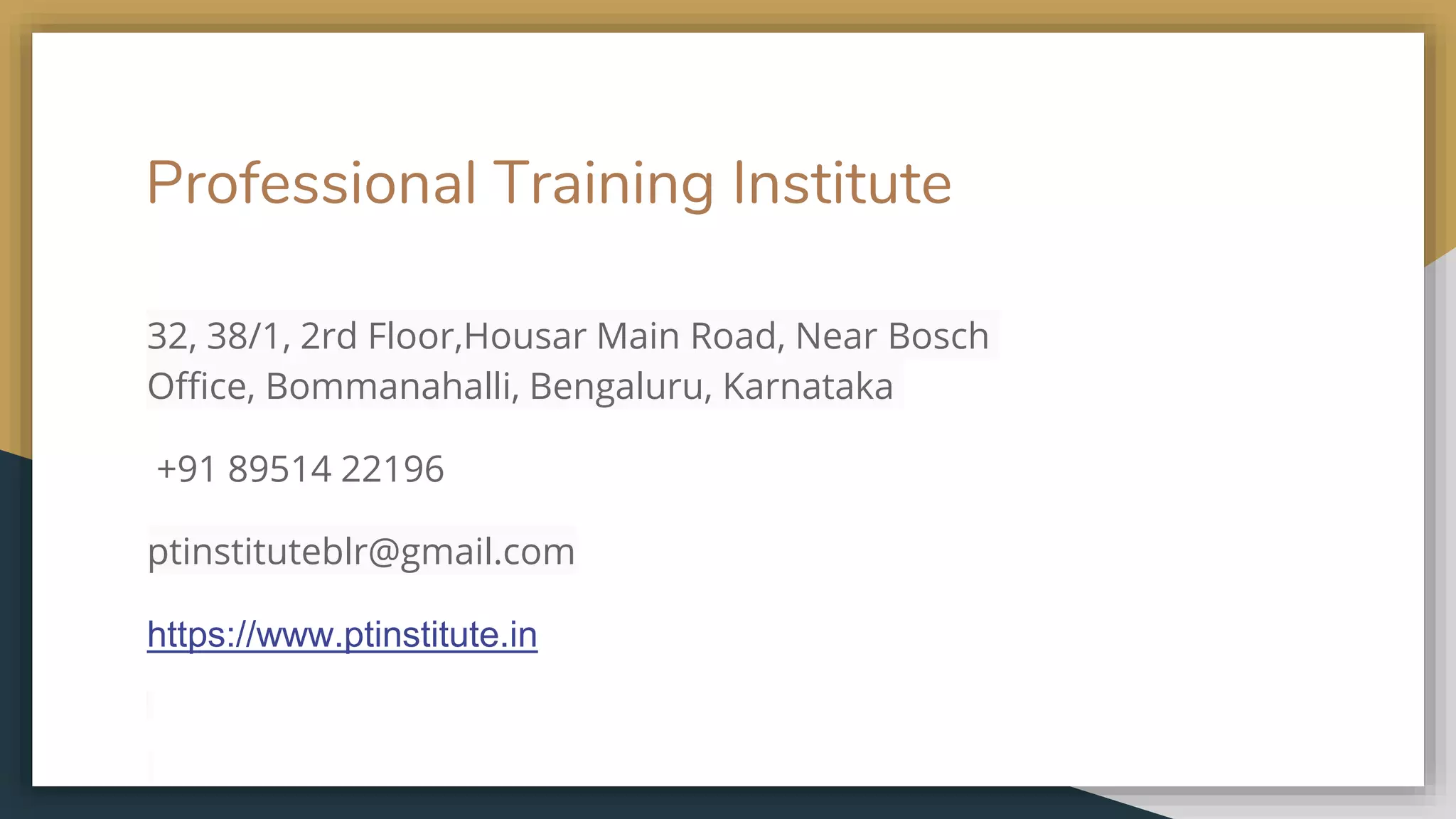 Fee structure of embedded training in Bangalore - PTInstitute | PPT