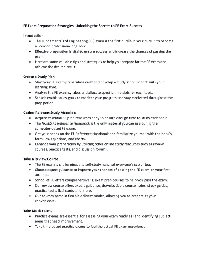 FE Exam Preparation Strategies Unlocking the Secrets to FE Exam Success ...