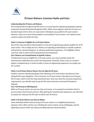 FE Exam Waivers Common Myths and Facts. | DOCX