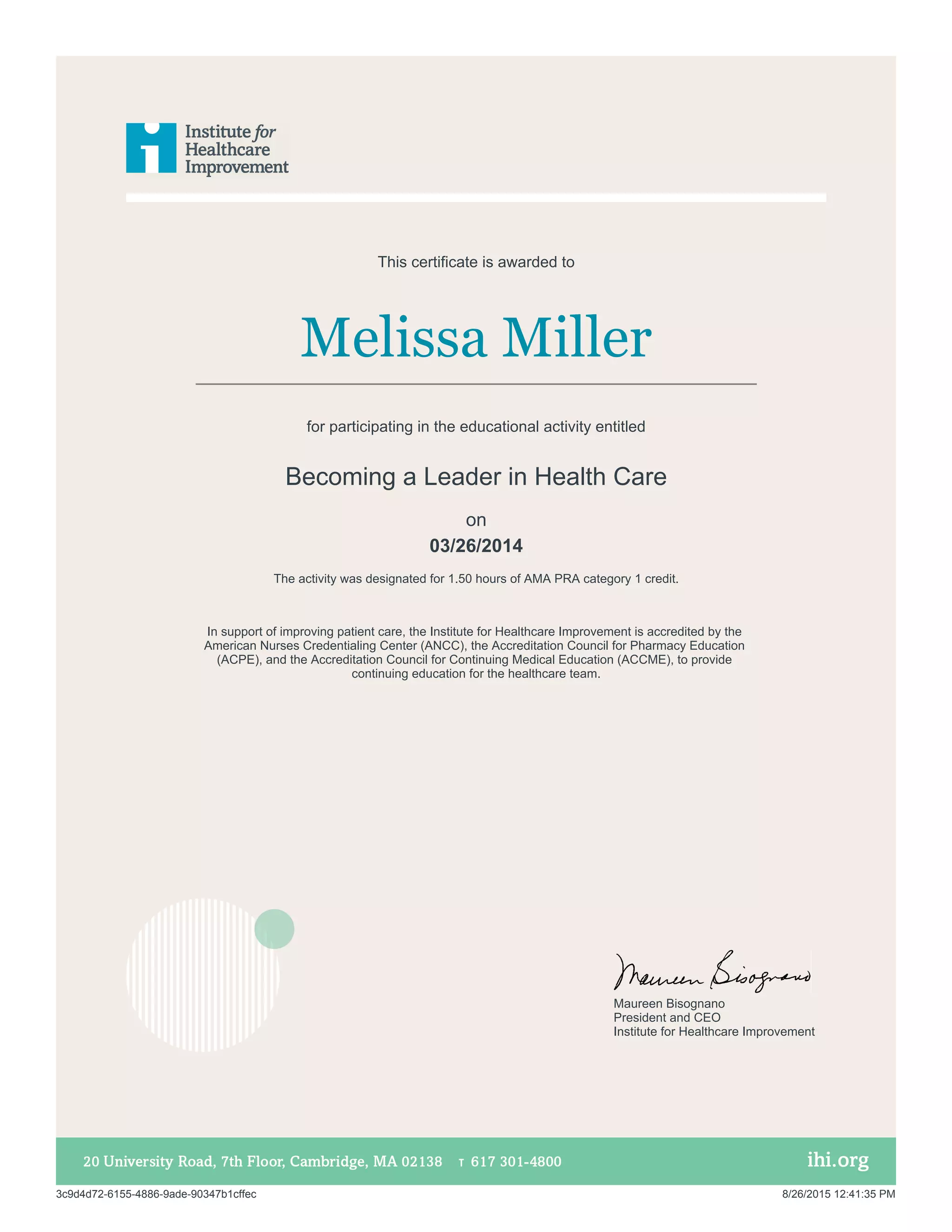 IHI Certificate - Becoming a Leader in Health Care | PDF