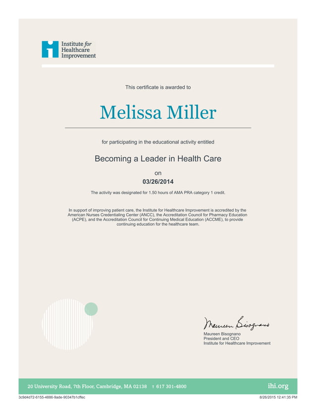 IHI Certificate - Becoming a Leader in Health Care | PDF