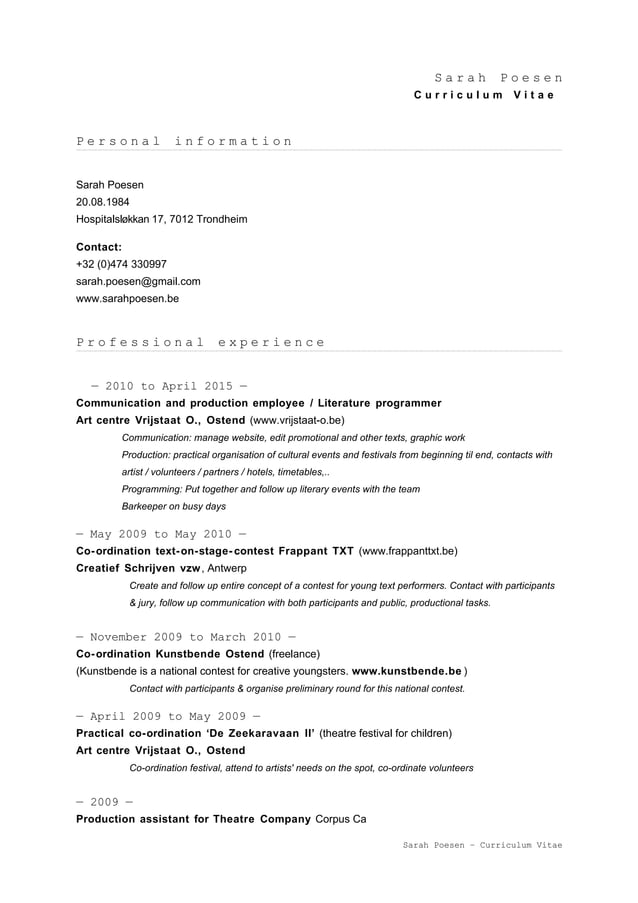 Sarah Poesen curriculum vitae 2016 | PDF