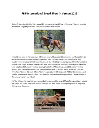 Feif international breed show in vernon 2012 | PDF