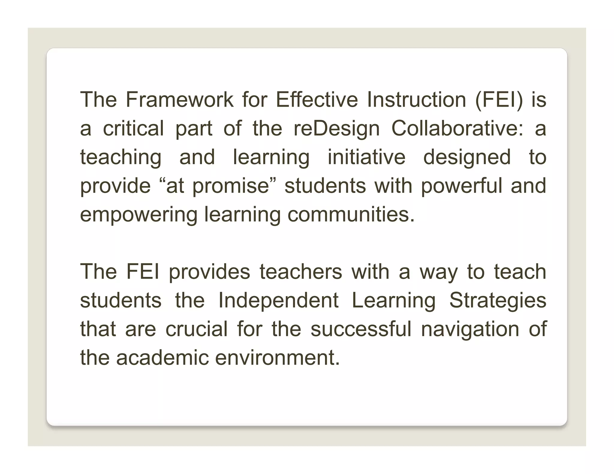 Overview of the Framework for Effective Instruction | PDF