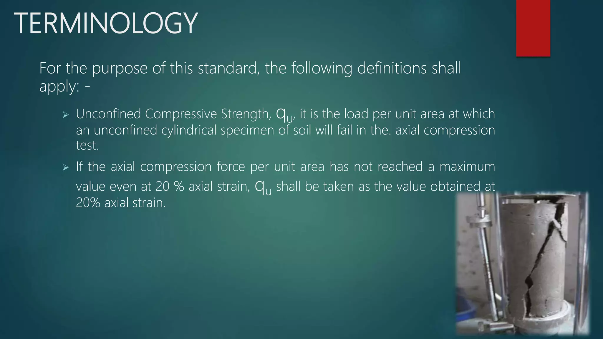 DETERMINATION OF UNCONFINED COMPRESSIVE STRENGTH OF SOIL | PPTX