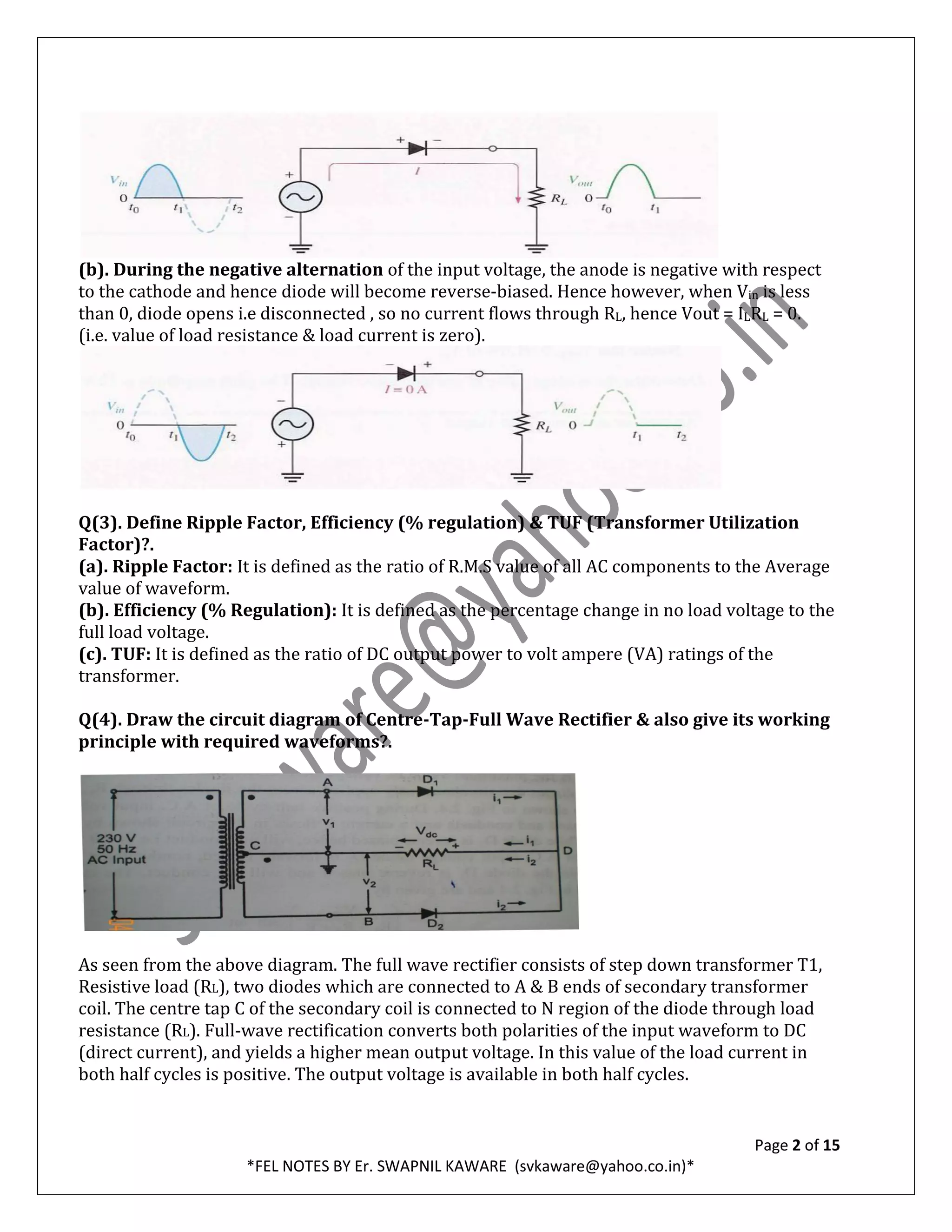 Basic Electronics (Rectifiers) by Er. Swapnil Kaware | PDF
